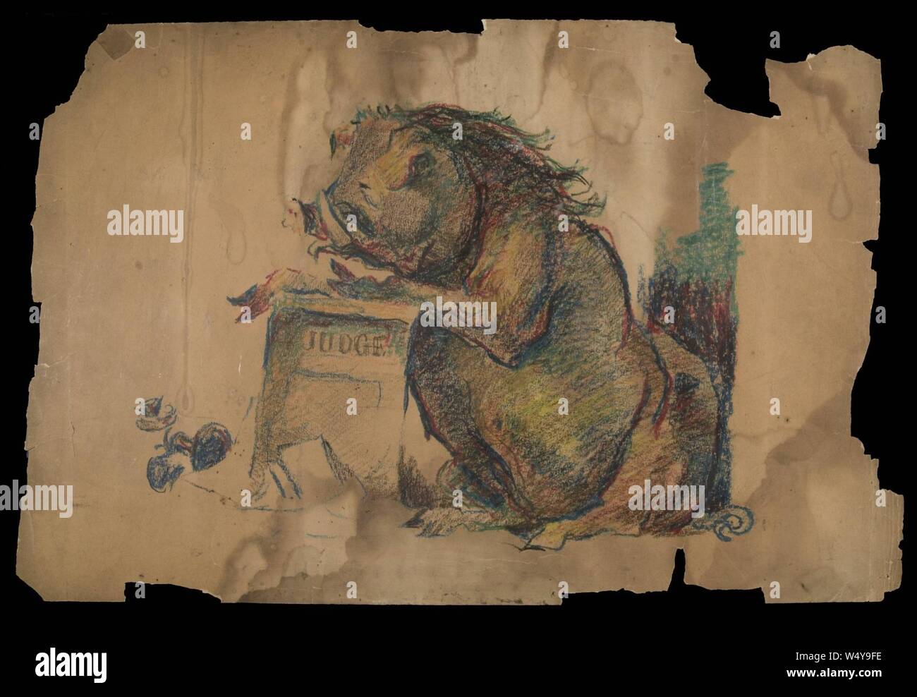 Crayon drawing of wild boar as a judge, artist unknown Stock Photo - Alamy