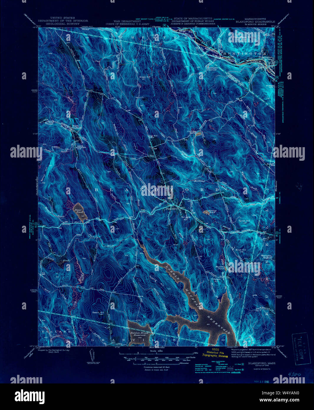 Massachusetts USGS Historical Topo Map MA Blandford 351558 1946 31680 ...