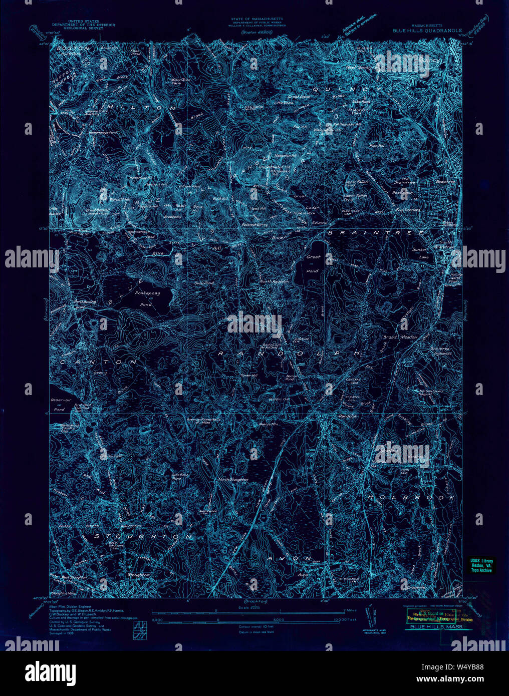 Massachusetts USGS Historical Topo Map MA Blue Hills 350022 1936 24000 ...
