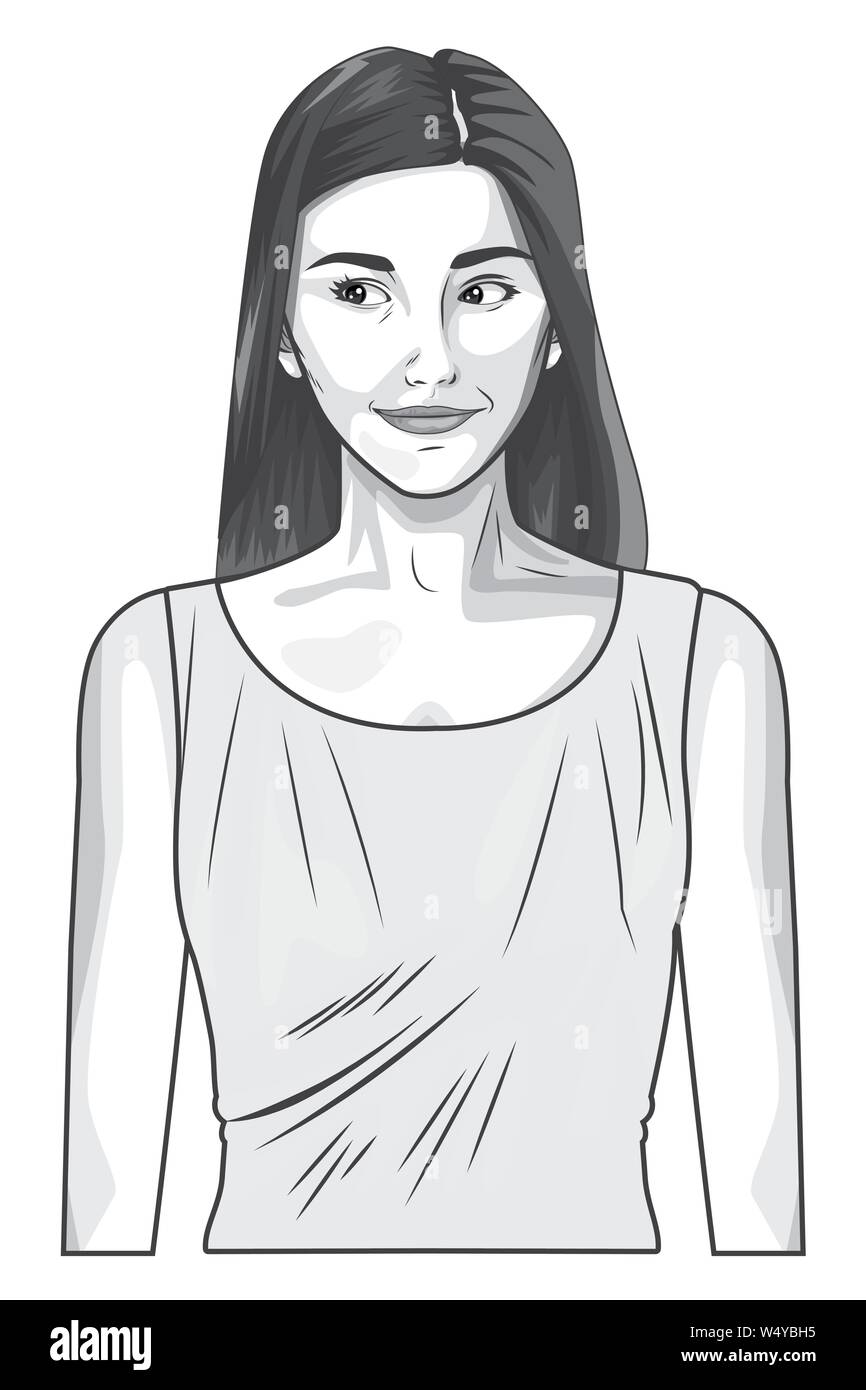 Pop art beautiful and young woman cartoon in black and white Stock ...