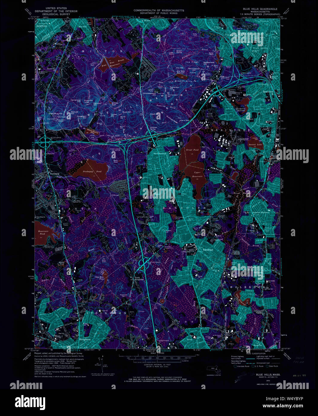 Massachusetts USGS Historical Topo Map MA Blue Hills 350027 1971 24000 ...