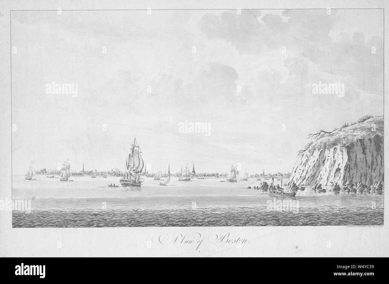 Engraving of the Boston Harbor of Massachusetts Bay, Boston ...