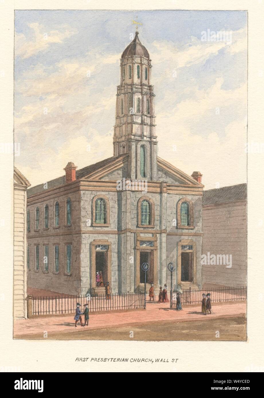 Drawing of the First Presbyterian Church at Wall Street, New York, 1800 ...