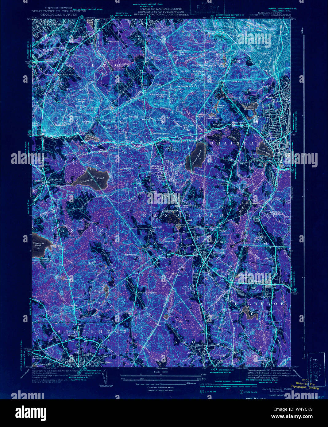 Massachusetts USGS Historical Topo Map MA Blue Hills 351561 1941 31680 ...