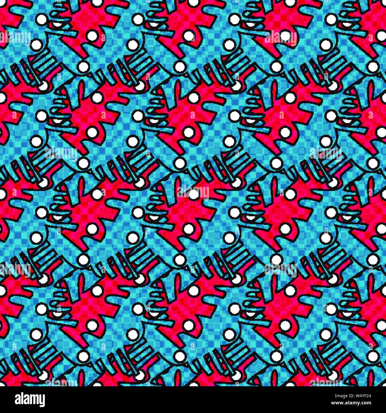 red and blue abstract objects beautiful seamless pattern vector ...