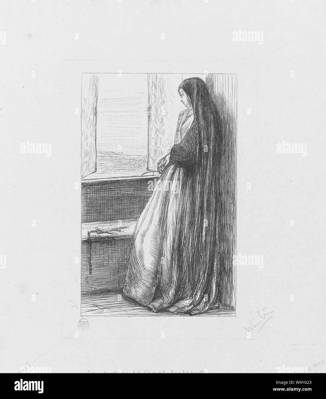 Illustration of a thoughtful nun standing next to the window, by James ...