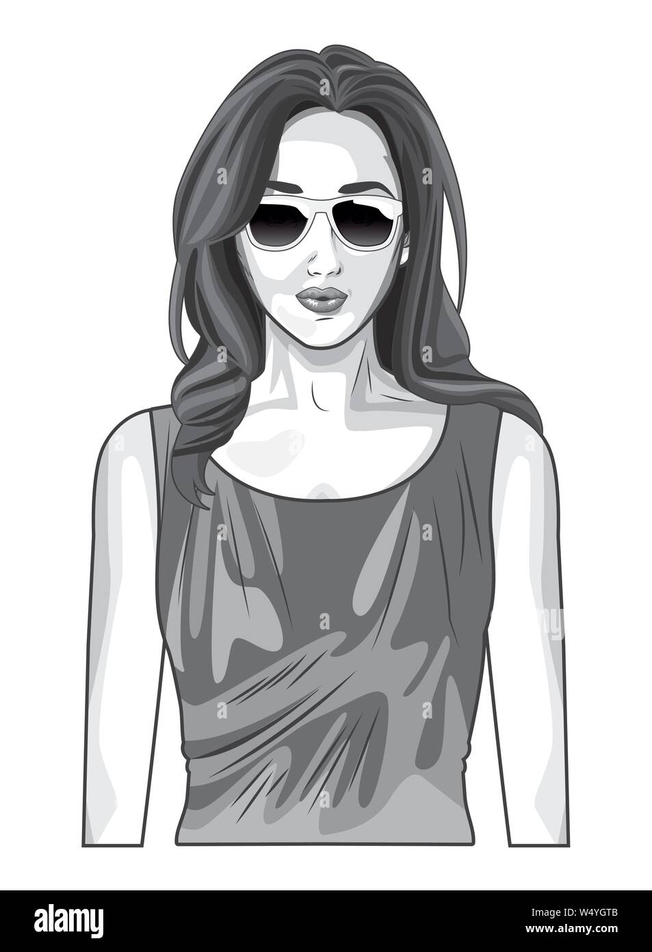 Pop art beautiful and young woman cartoon in black and white Stock ...