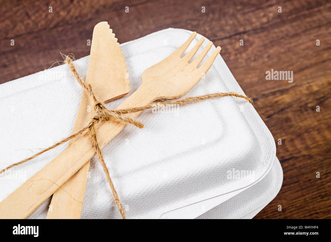 Biodegradable food box with wooden spoon. Eco friendly concept Stock ...