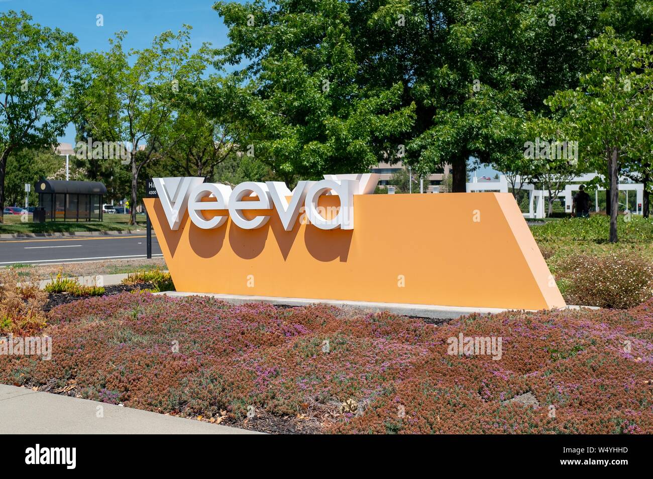 Sign with logo on facade at office of life sciences cloud computing ...