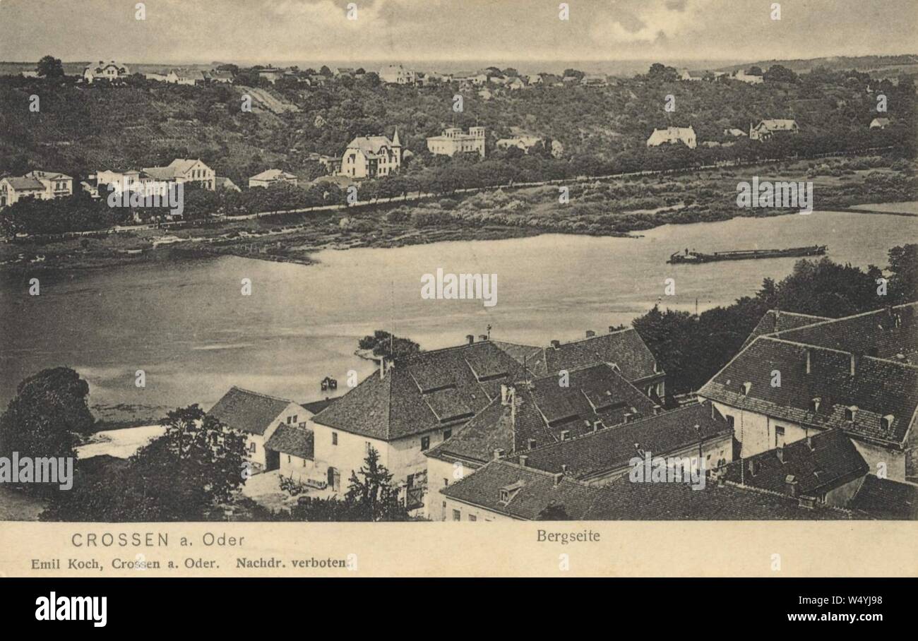 Crossen a. d. Oder, Ostbrandenburg - Stadtansicht (Bergseite Stock ...