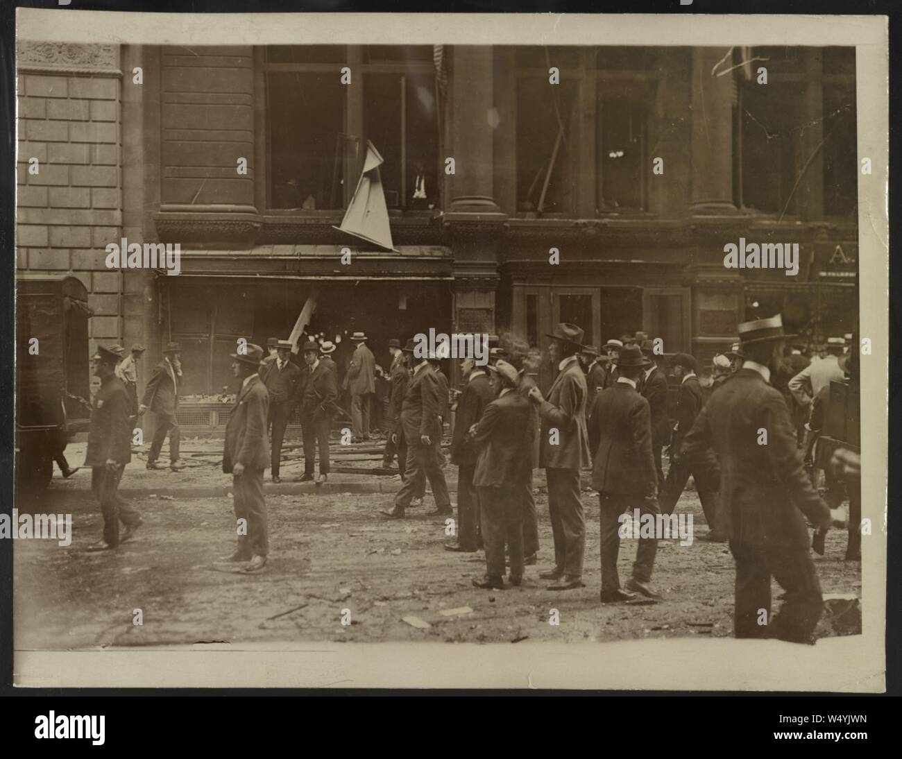 Crowd gathered after the Wall Street explosion in front of the offices ...