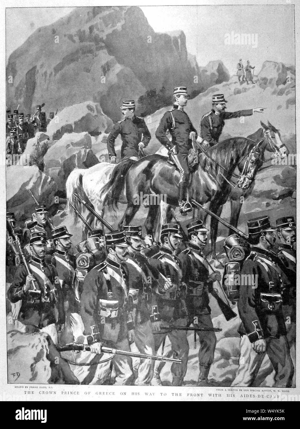 Crown Prince Constantine and marching soldiers, 1897 Stock Photo - Alamy