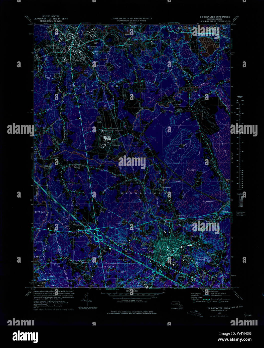 Massachusetts USGS Historical Topo Map MA Bridgewater 350878 1977 25000 ...