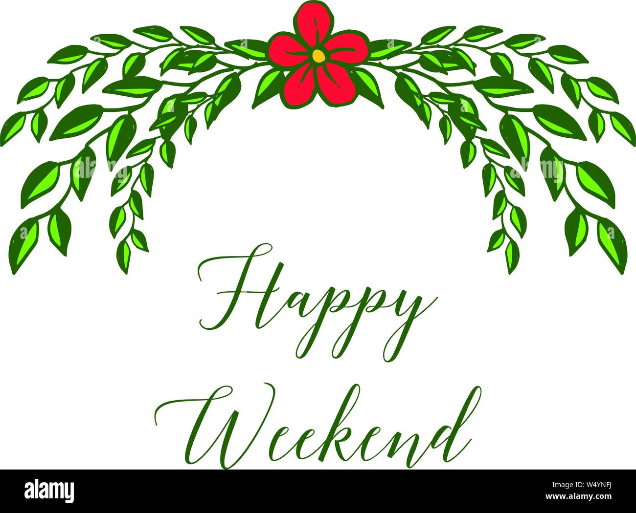 Design red flower frame, card happy weekend. Vector illustration Stock ...