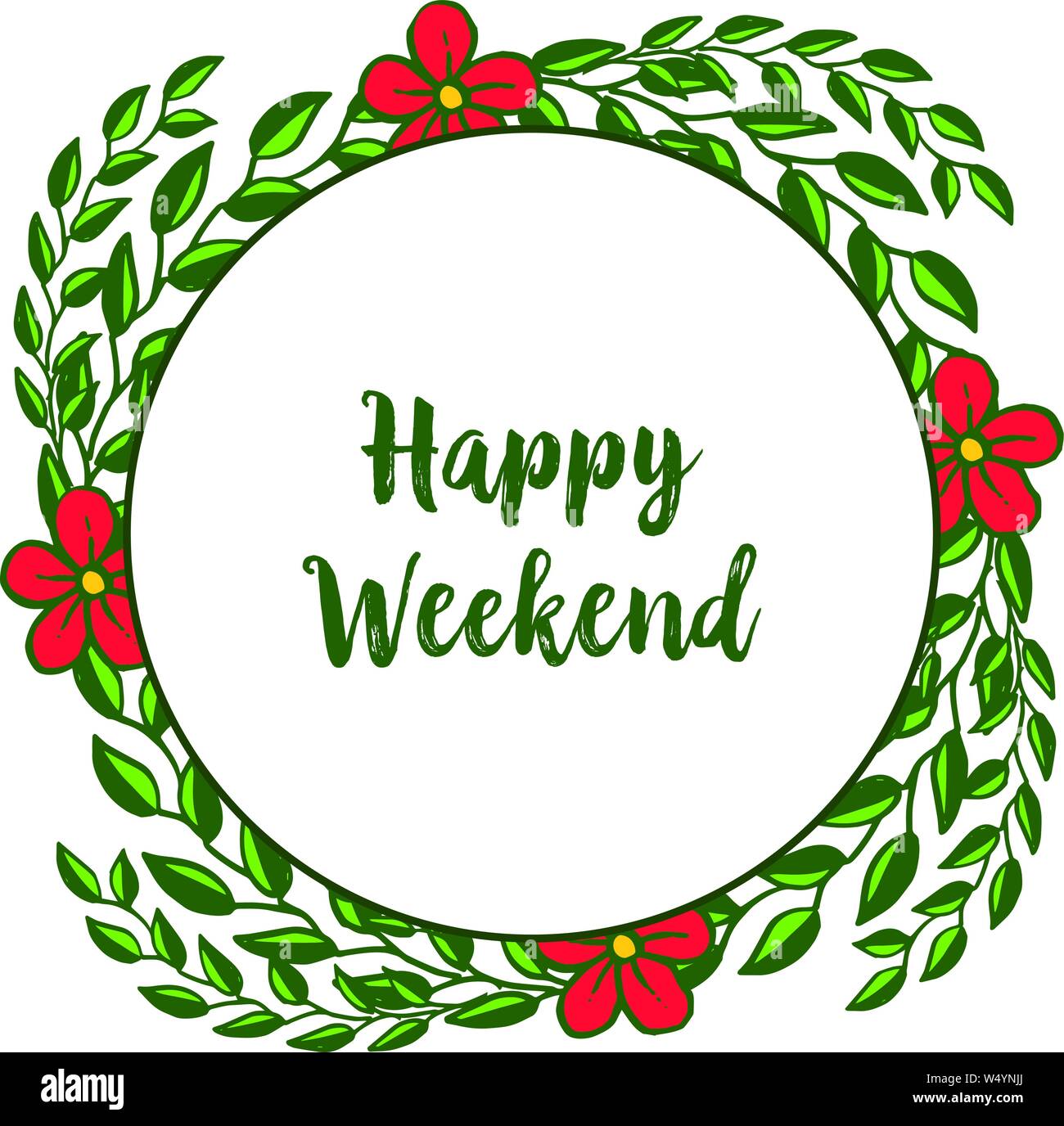Design red flower frame, card happy weekend. Vector illustration Stock ...