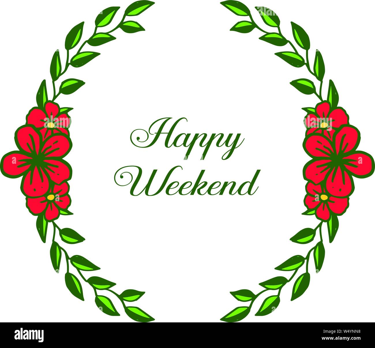 Design red flower frame, card happy weekend. Vector illustration Stock ...