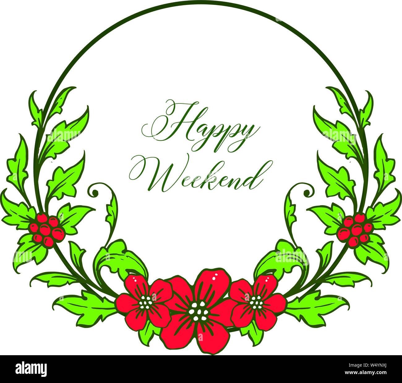 Happy weekend, pattern of leaf flower frame, isolated on white ...