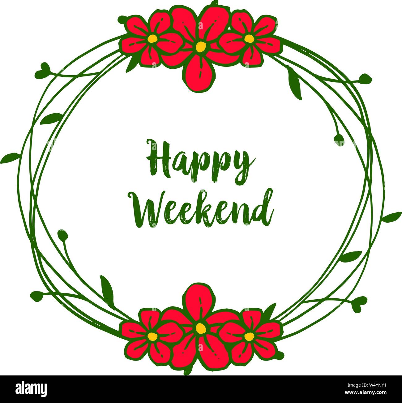 Happy weekend, pattern of leaf flower frame, isolated on white ...