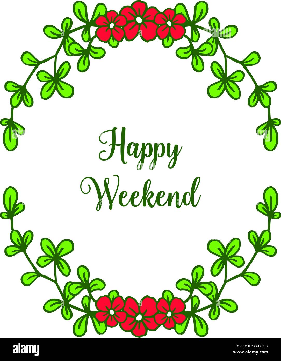 Happy weekend, pattern of leaf flower frame, isolated on white ...