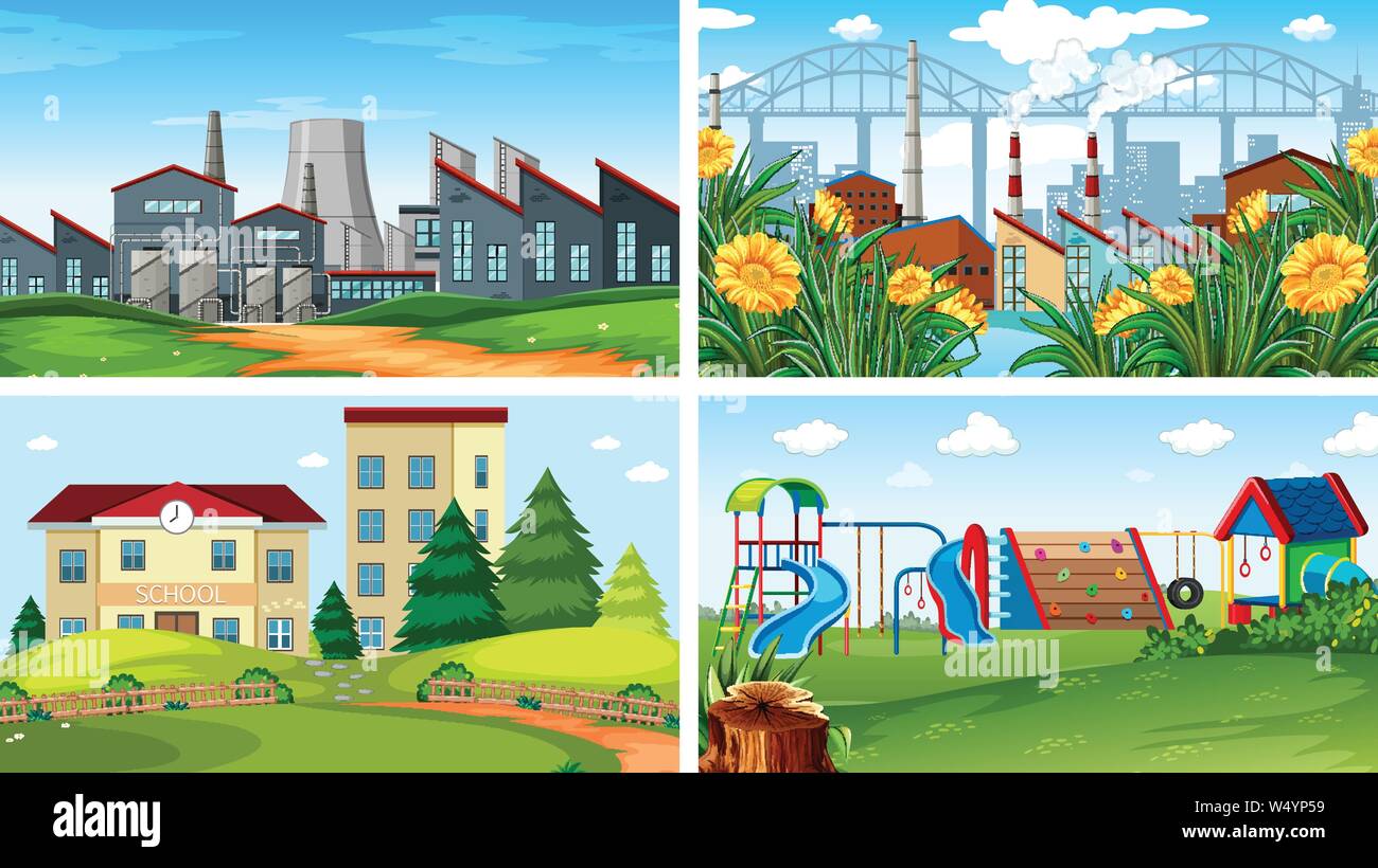 Set of scenes in nature setting illustration Stock Vector Image & Art ...