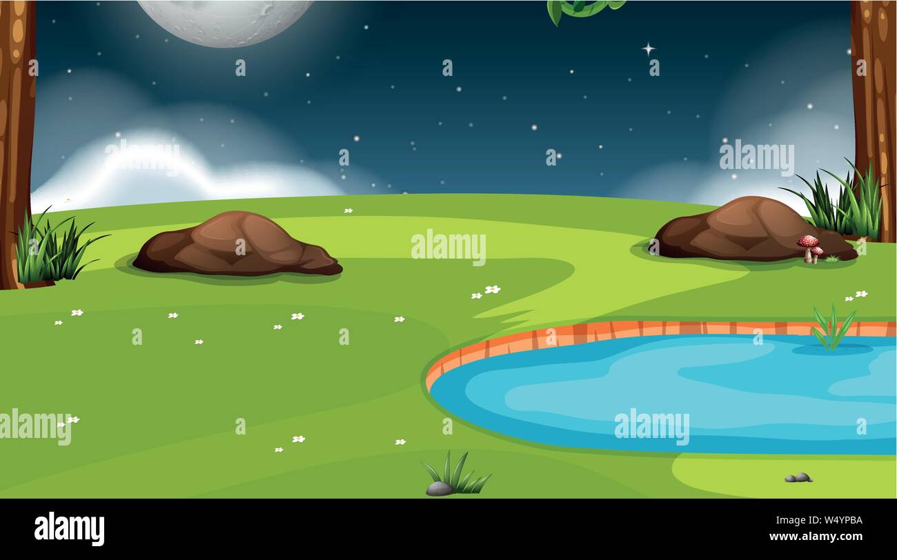 Nightime outdoor park scene illustration Stock Vector Image & Art - Alamy