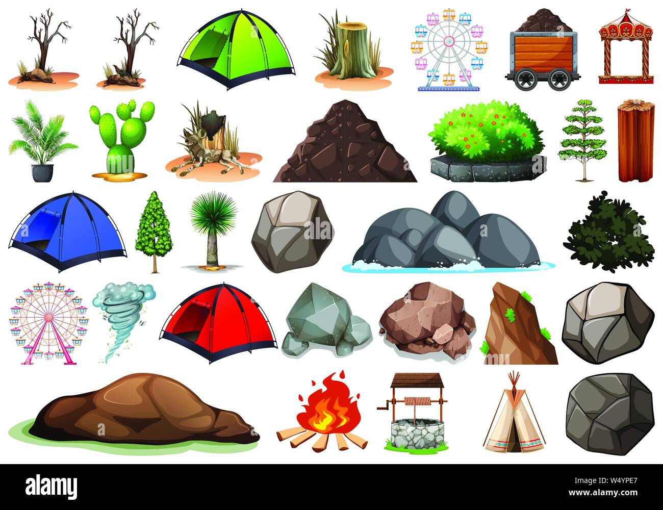 Collection of outdoor nature themed objects and plant elements ...