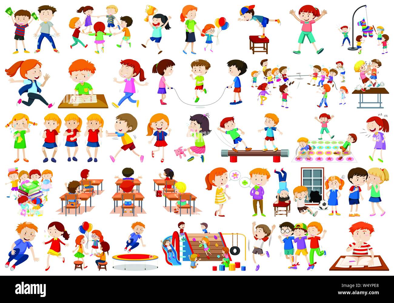 Boys, girls, children in educational fun activty theme illustration ...