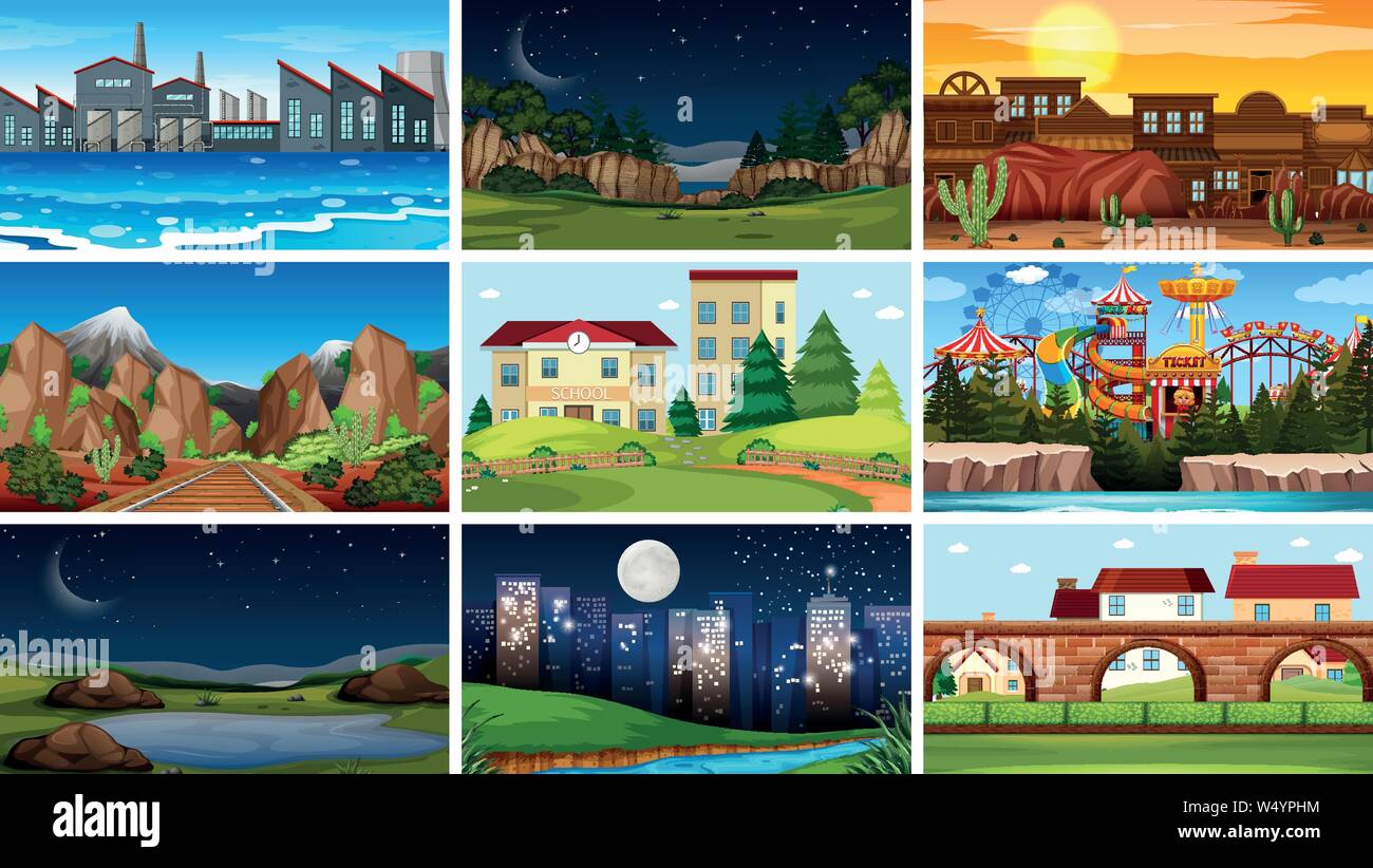 Set of different background scene illustration Stock Vector Image & Art ...