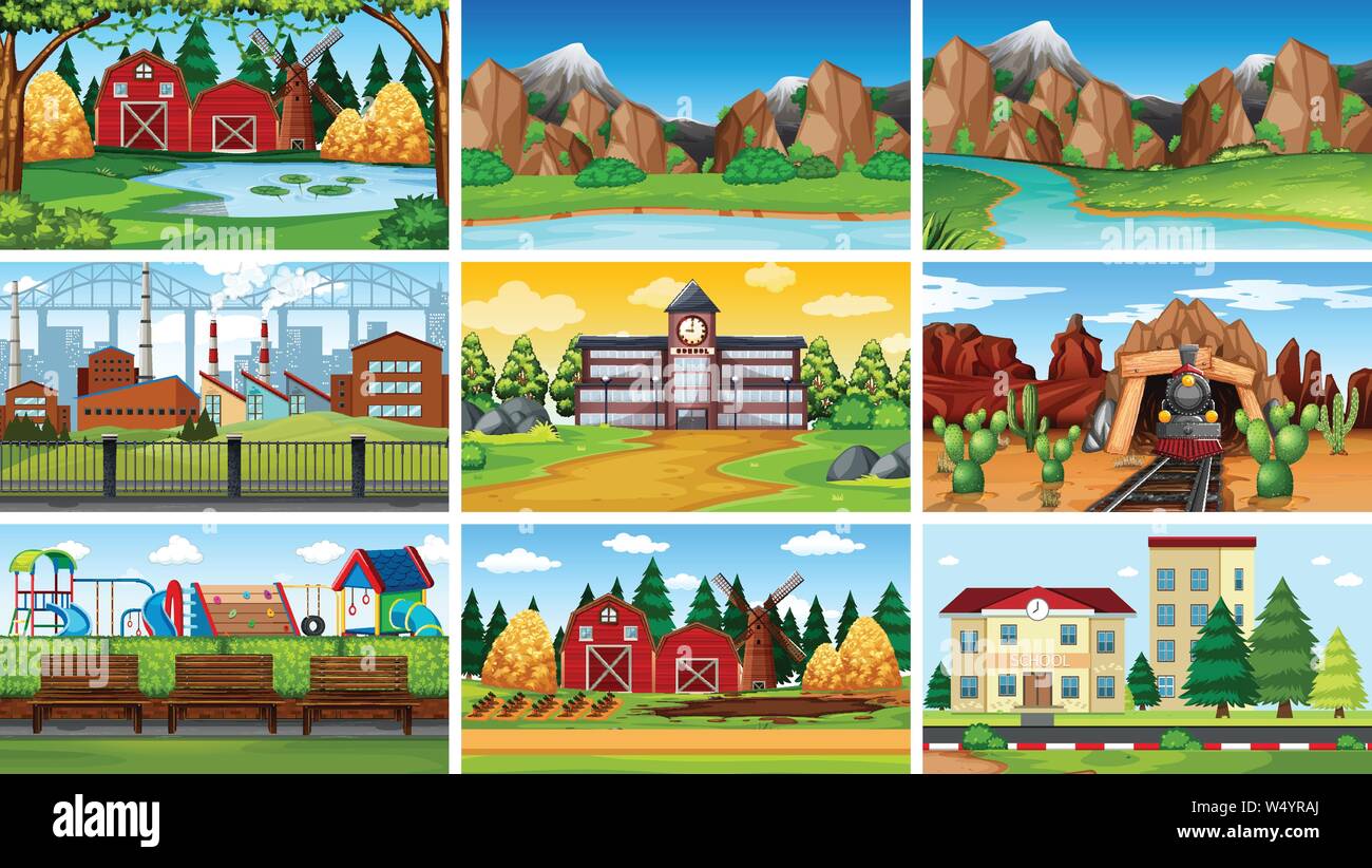 Set of different background scenes illustration Stock Vector Image ...