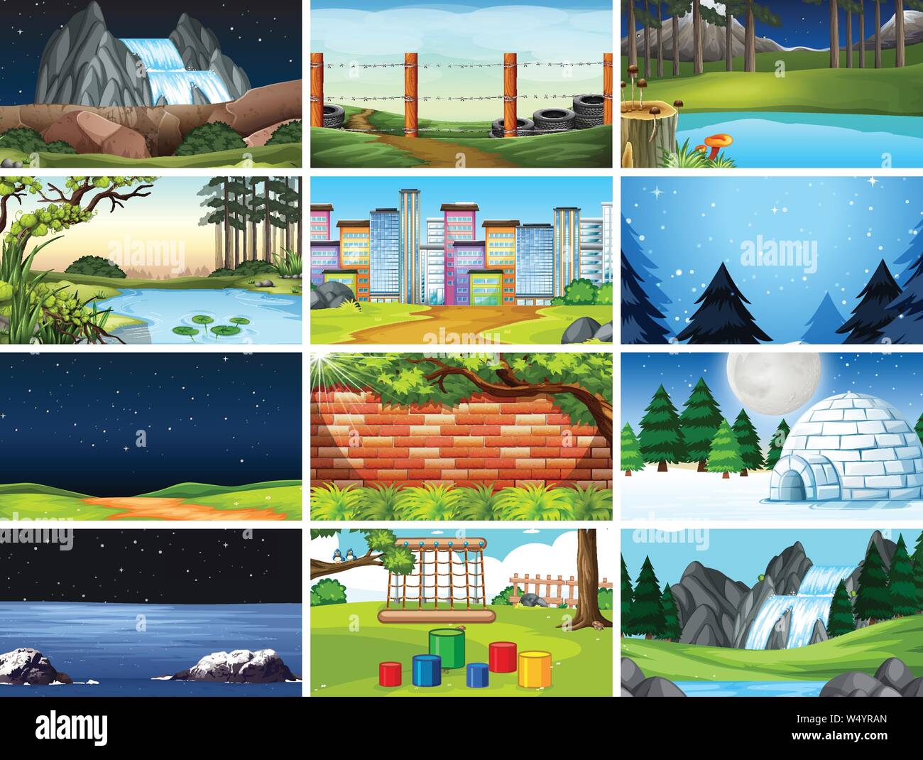 Set of nature scenes day nd night illustration Stock Vector Image & Art ...