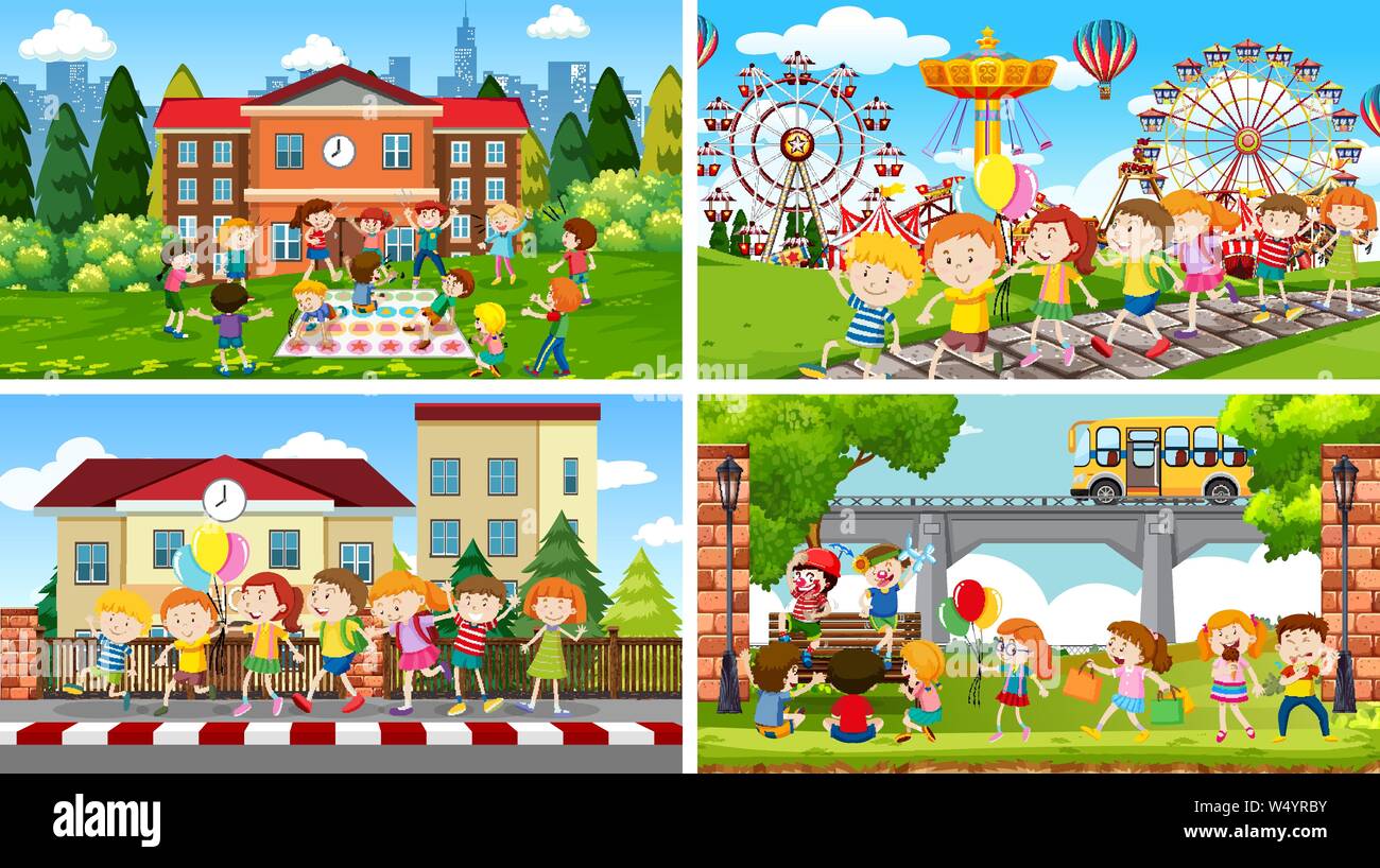 Set of scenes in nature setting illustration Stock Vector Image & Art ...