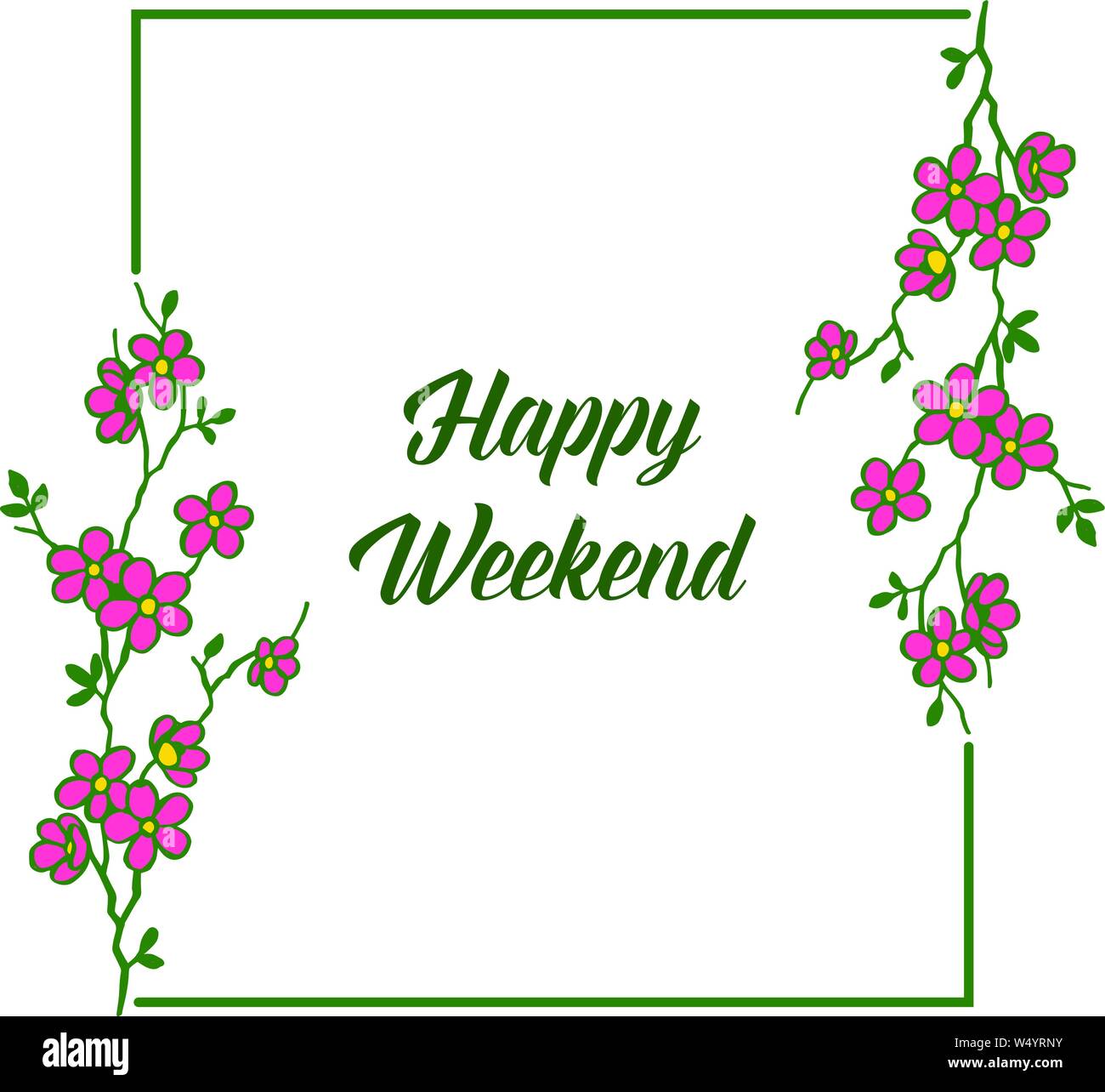 Invitation card happy weekend with bright flower frame. Vector ...