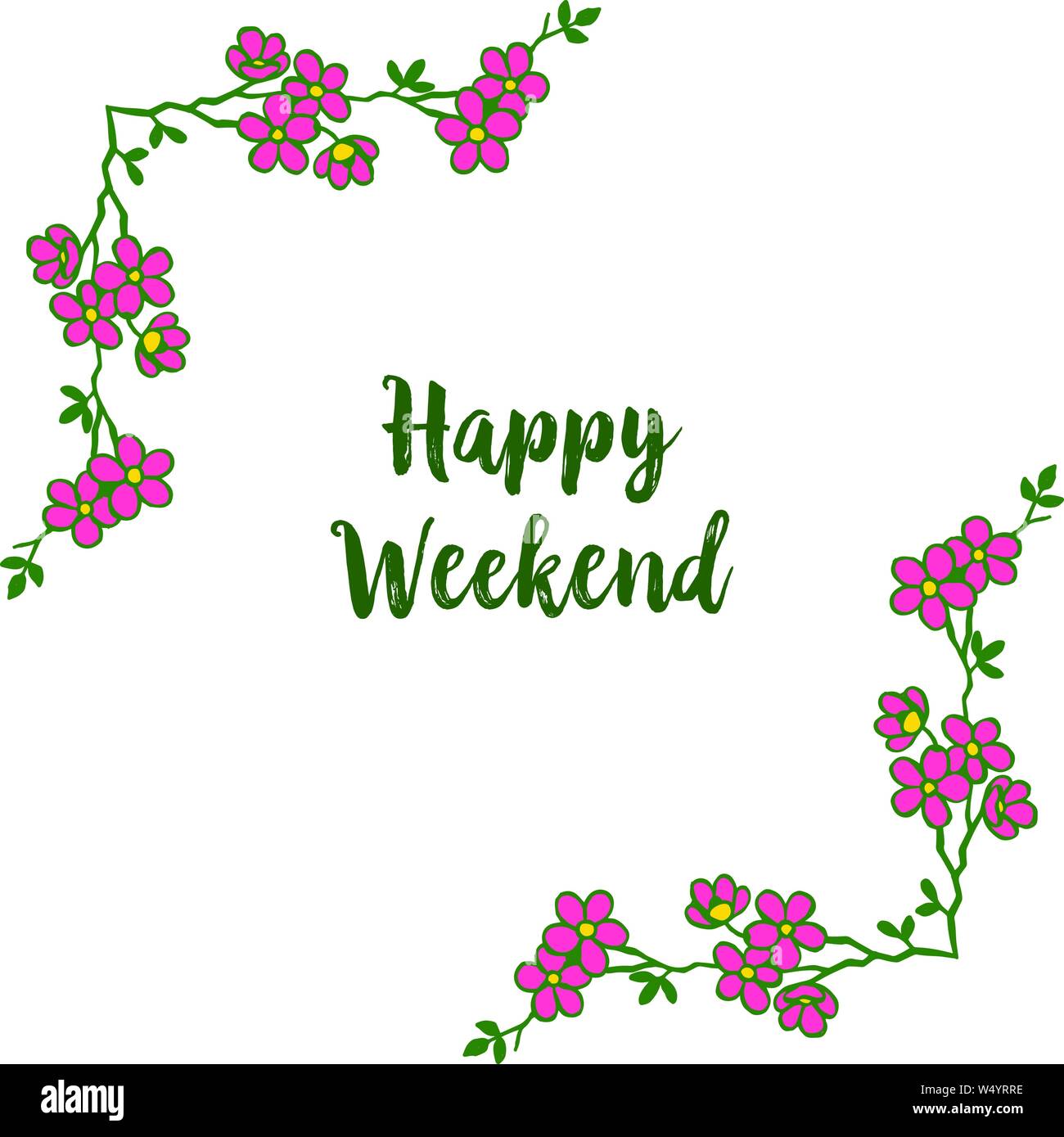 Abstract wreath frame for card design happy weekend, isolated on white ...