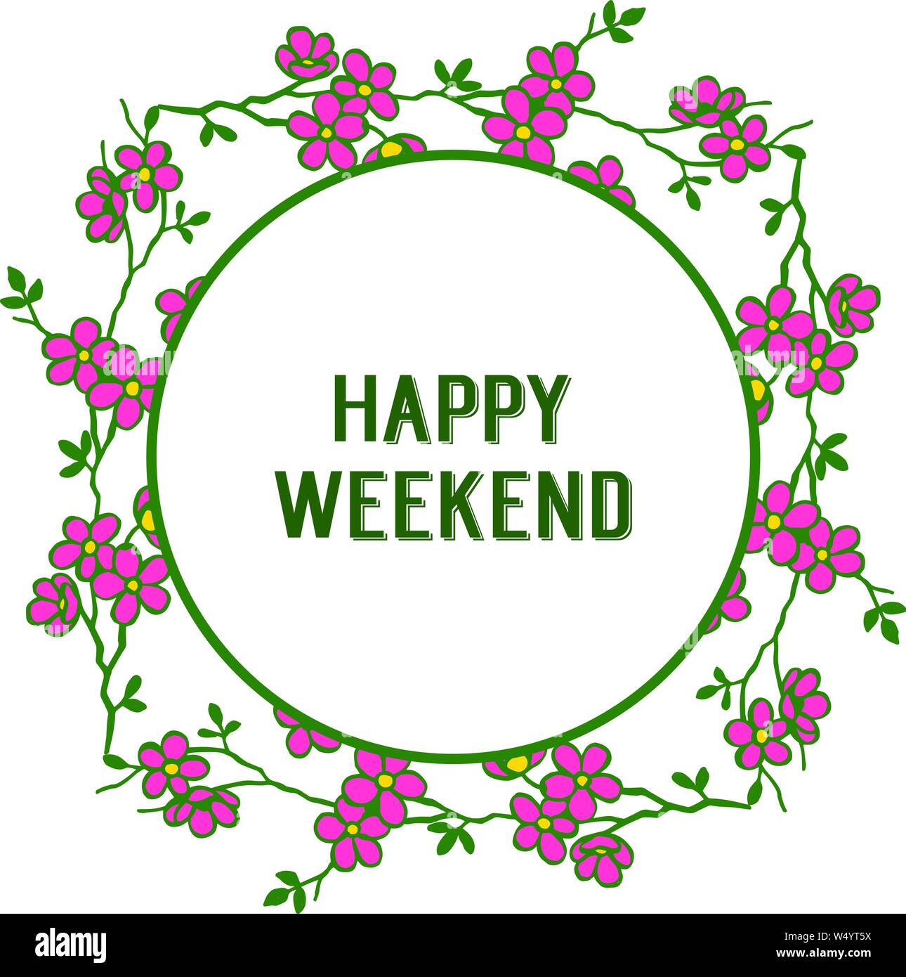 Invitation card happy weekend with bright flower frame. Vector ...