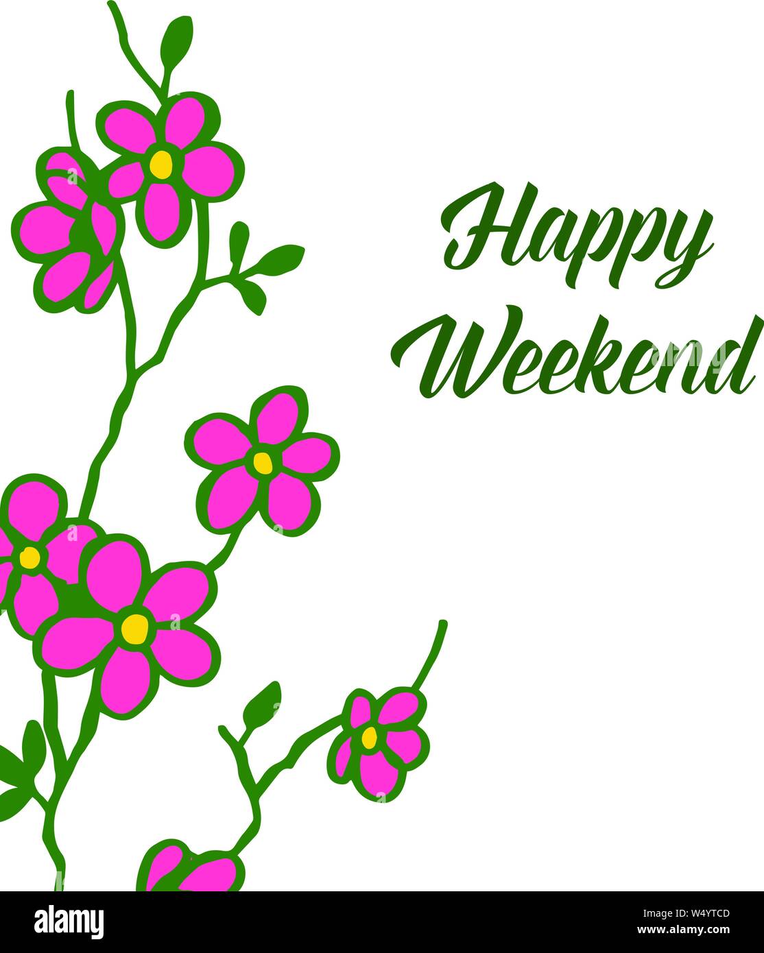 Ornamental of wreath frame, happy weekend isolated on white background ...