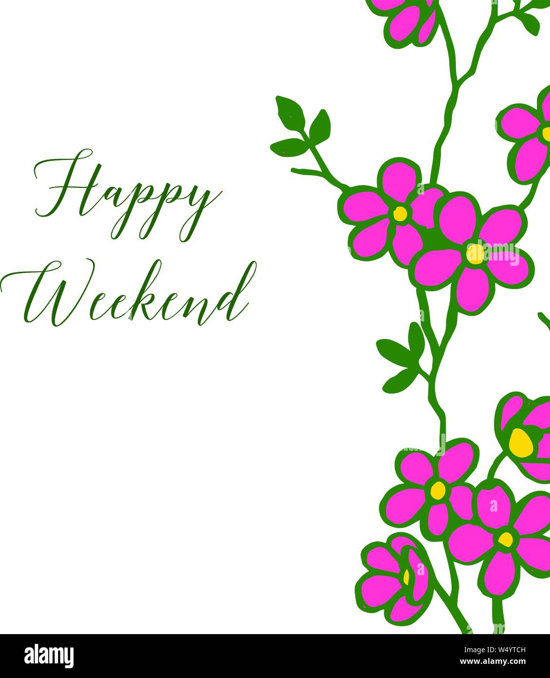 Ornamental of wreath frame, happy weekend isolated on white background ...