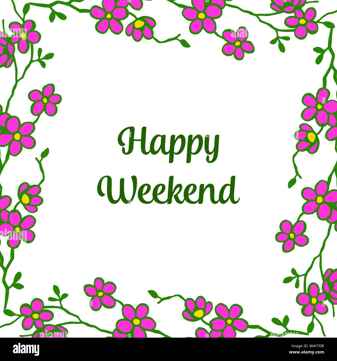 Invitation card happy weekend with bright flower frame. Vector ...