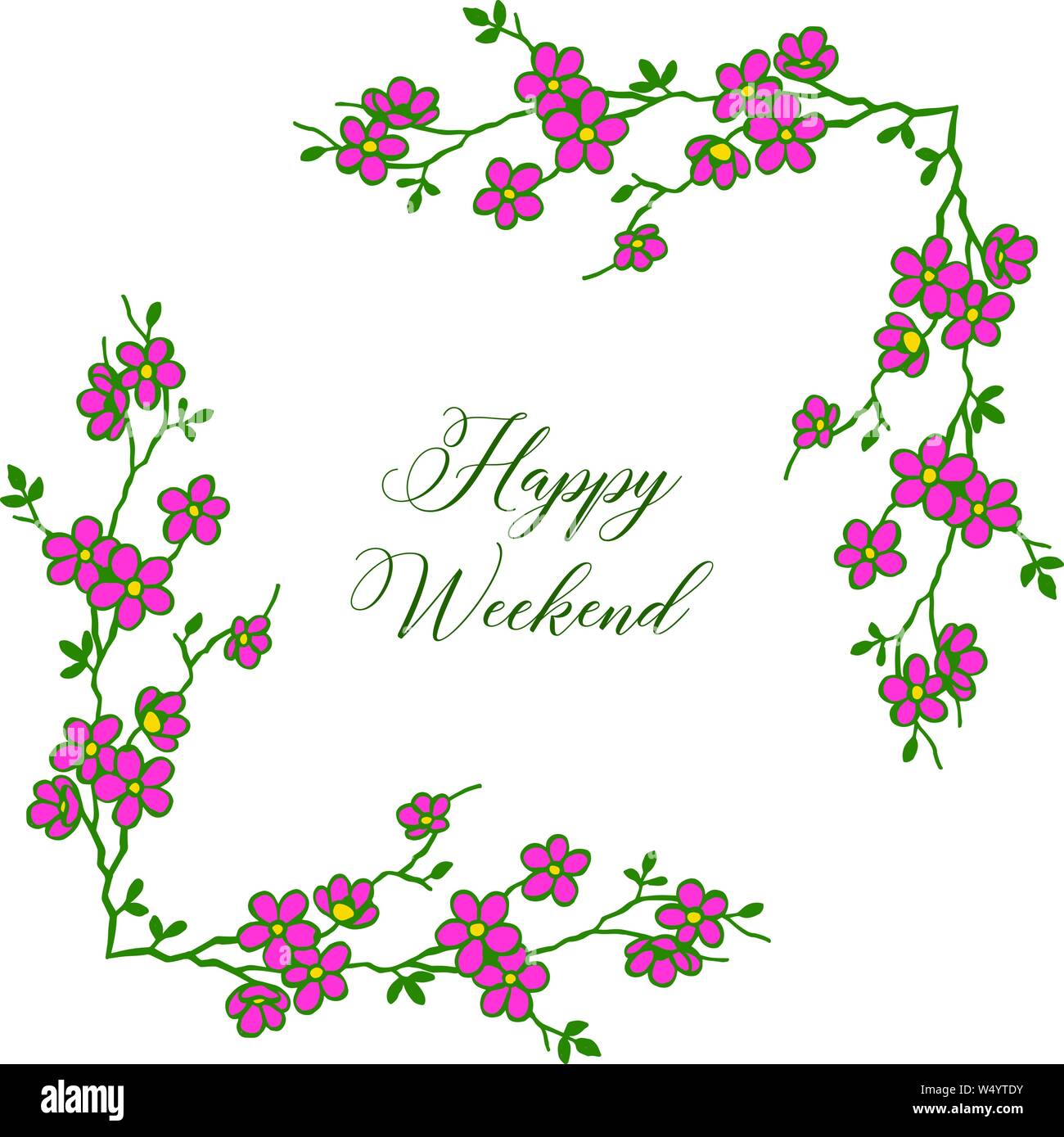 Abstract wreath frame for card design happy weekend, isolated on white ...