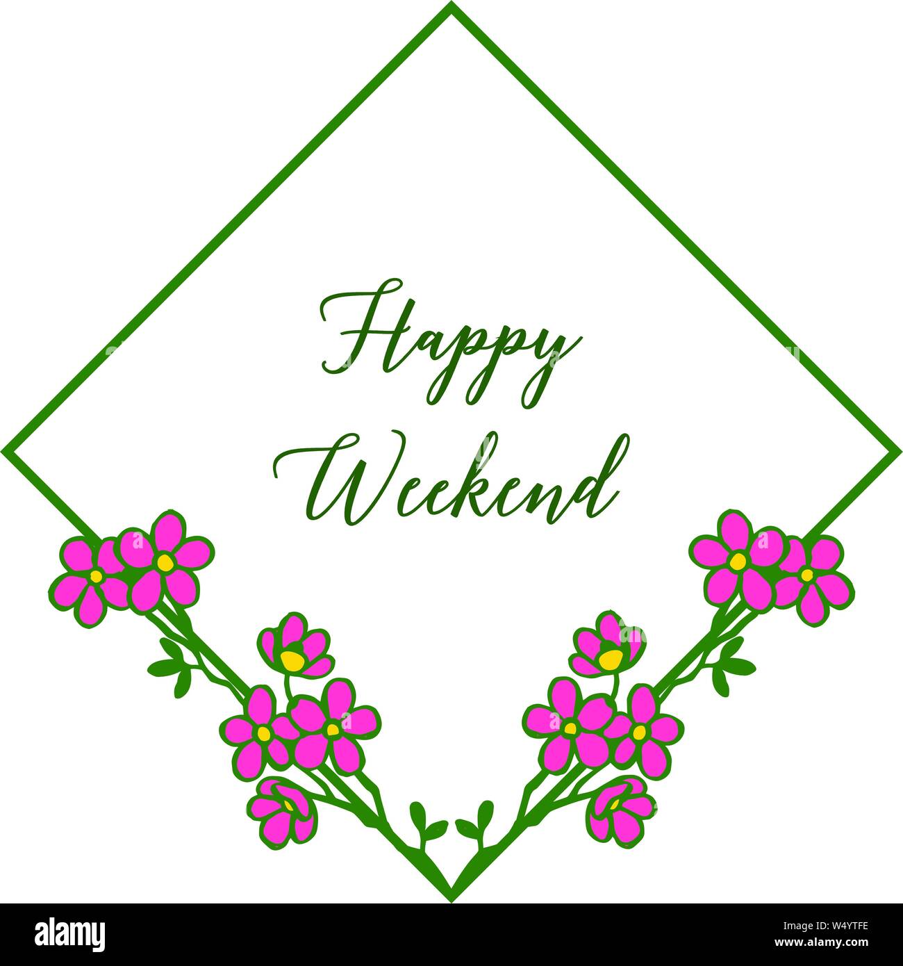 Abstract wreath frame for card design happy weekend, isolated on white ...