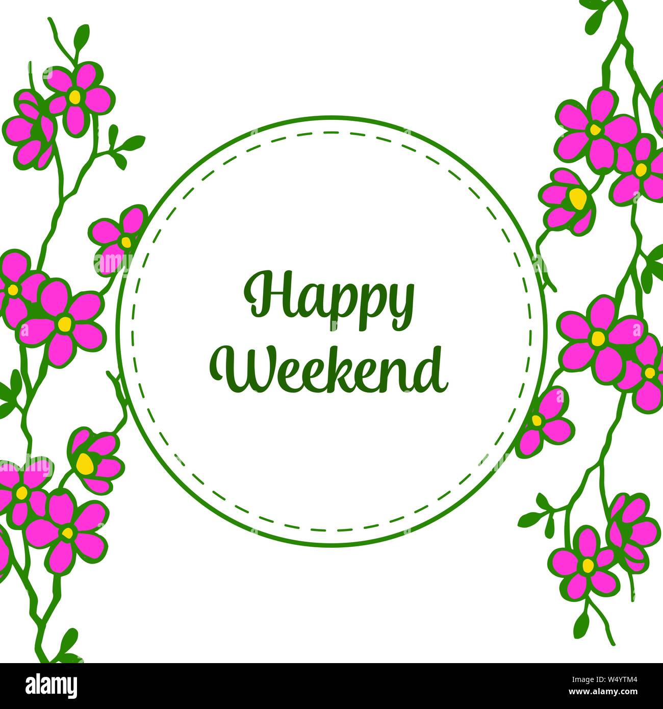 Ornamental of wreath frame, happy weekend isolated on white background ...