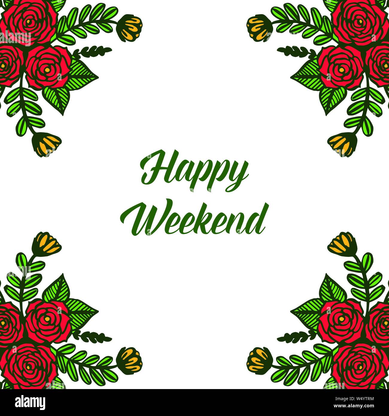 Plants of rose flower frame for design element of happy weekend. Vector ...