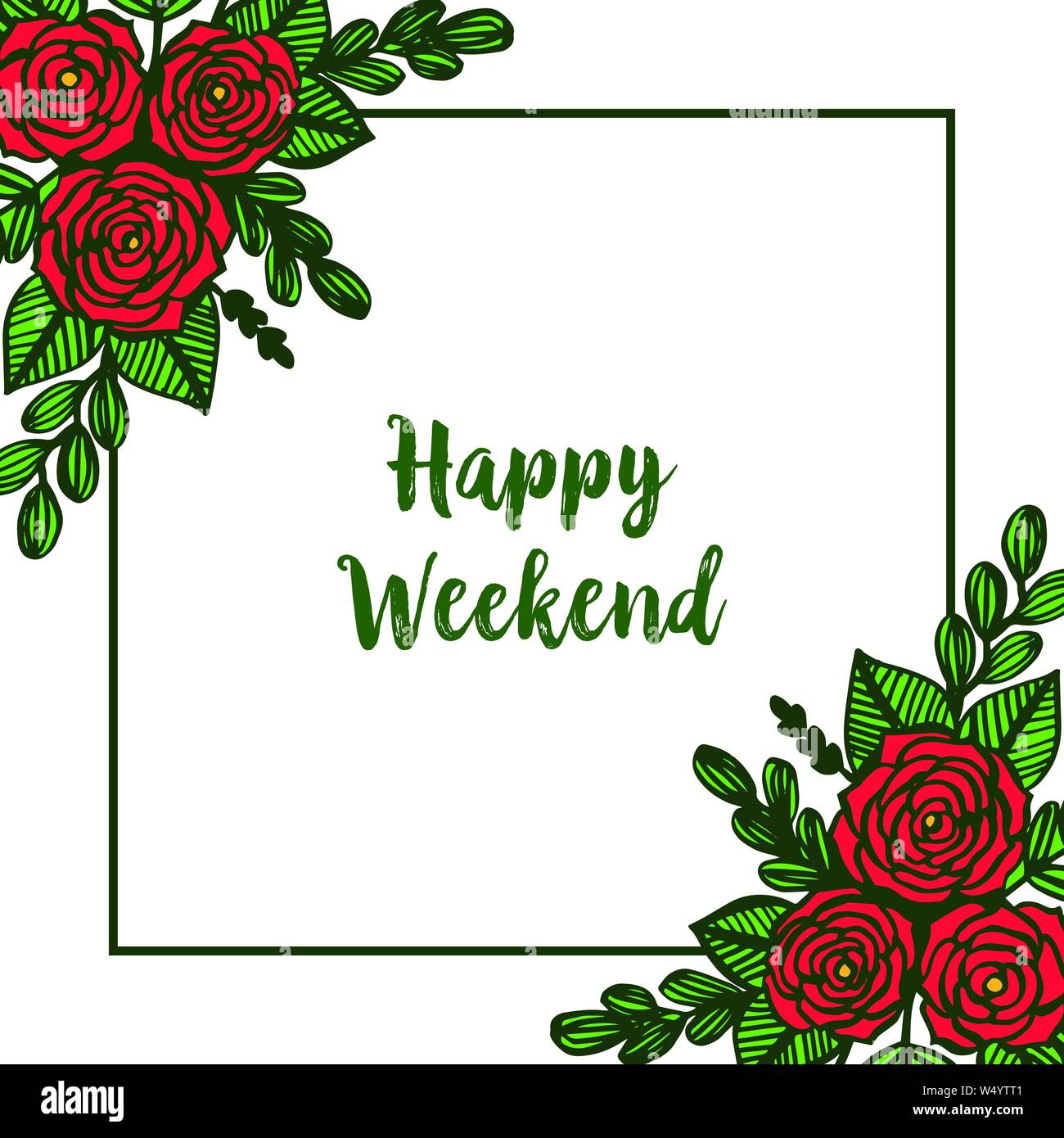 Plants of rose flower frame for design element of happy weekend. Vector ...