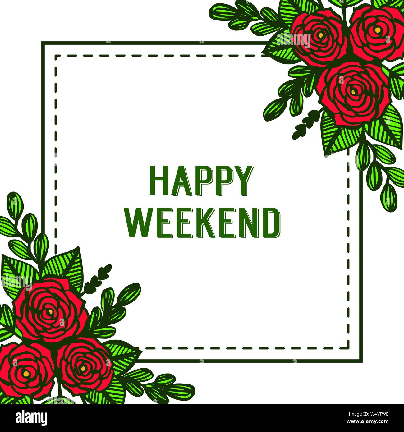 Plants of rose flower frame for design element of happy weekend. Vector ...
