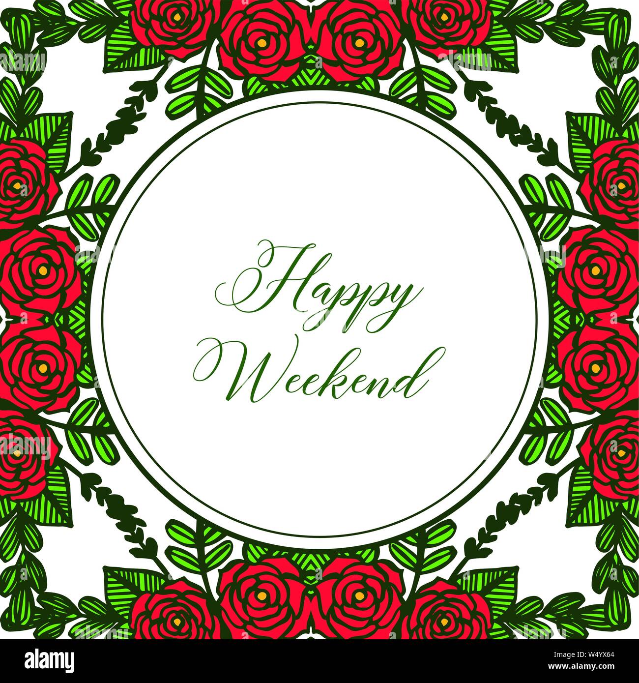 Card decoration of happy weekend with rose red floral frames blossom ...