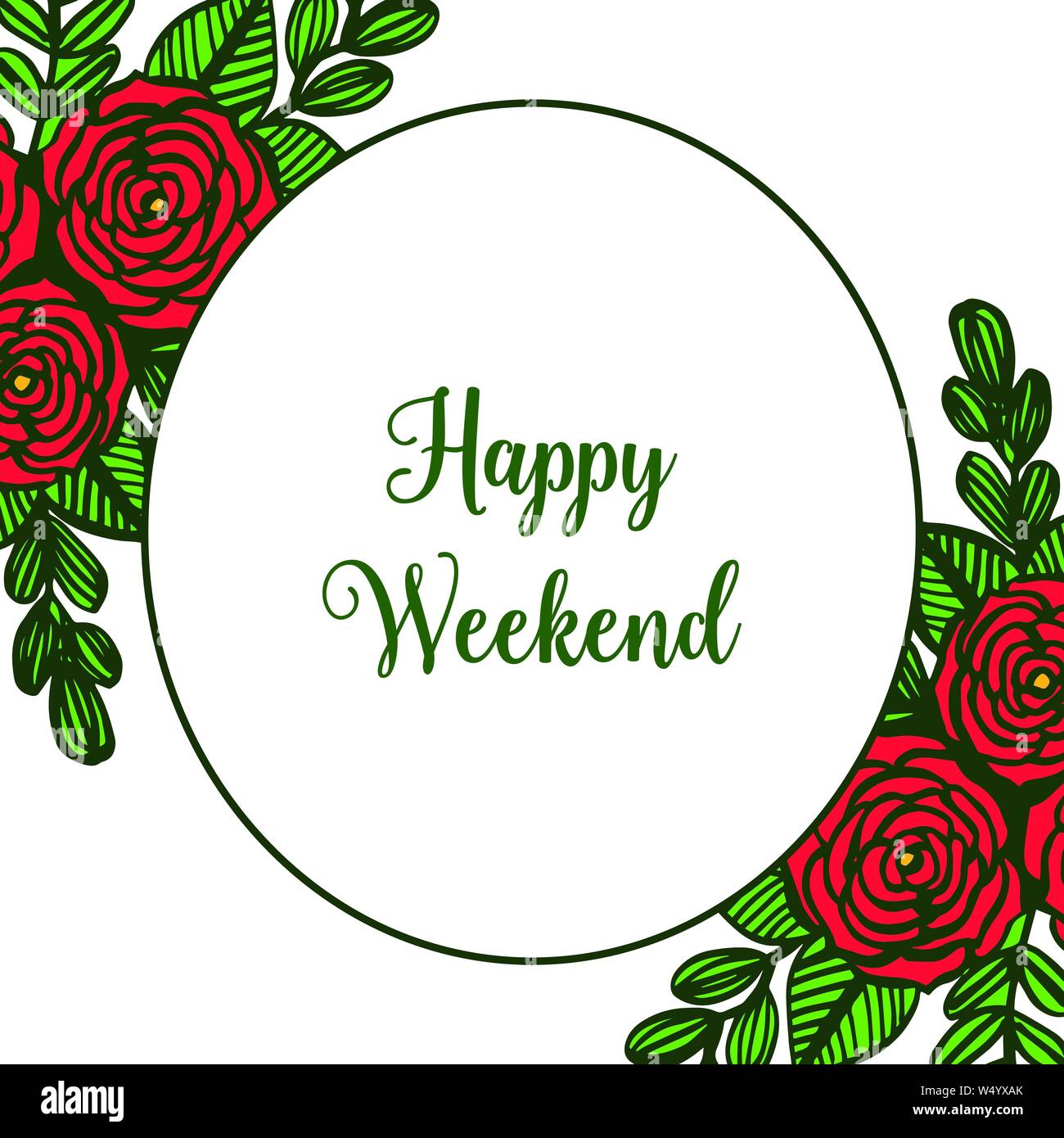 Card decoration of happy weekend with rose red floral frames blossom ...