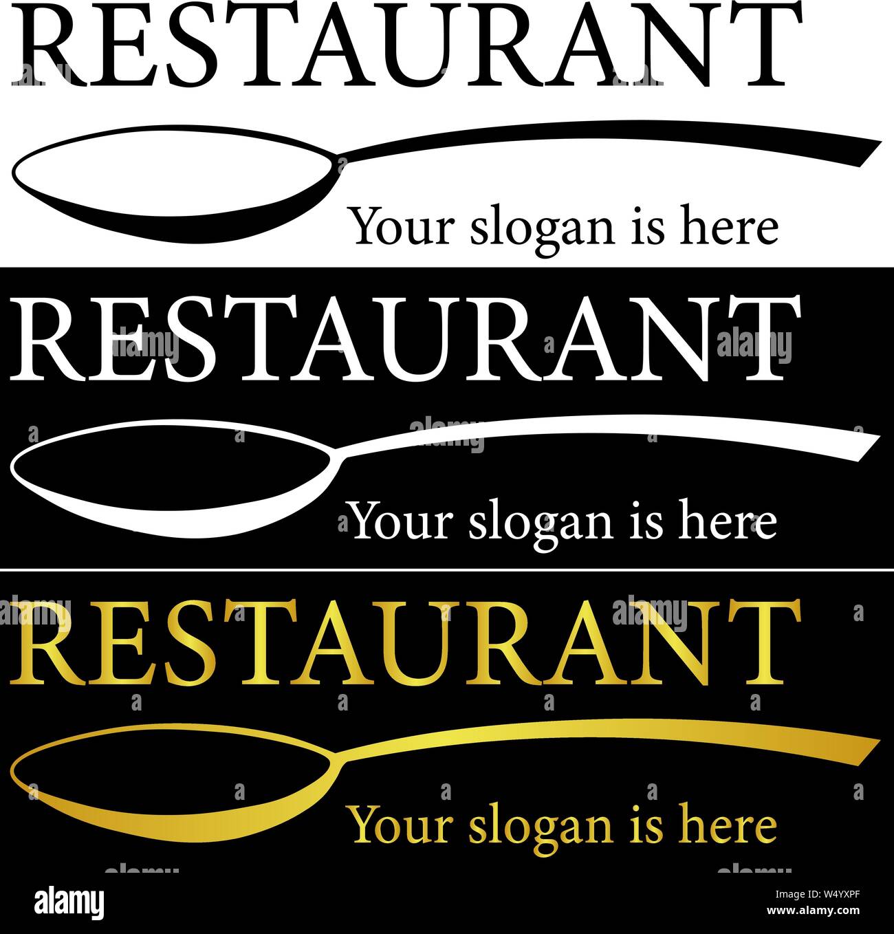 minimalist restaurant logo set with a golden spoon in different ...