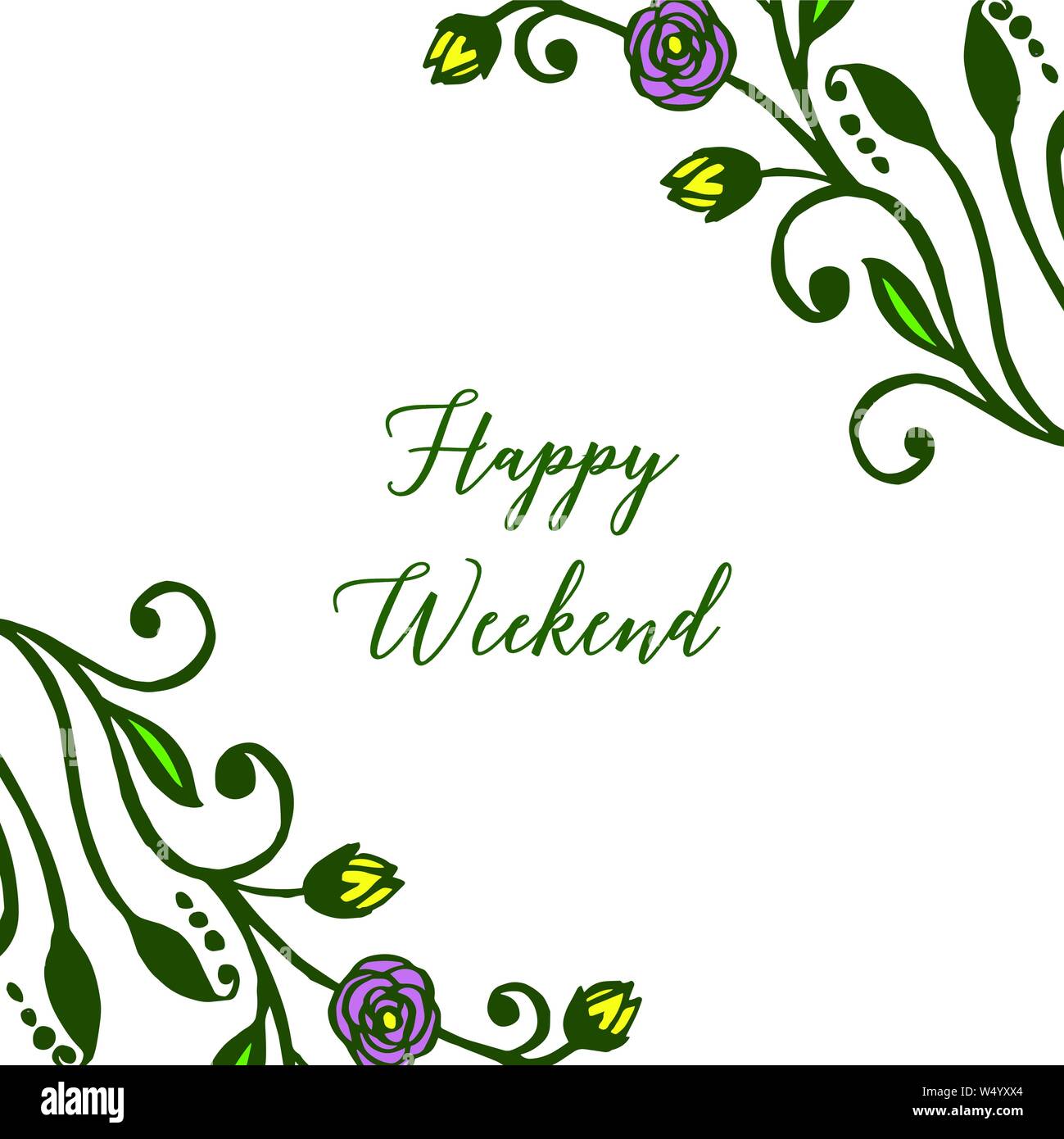 Pattern green leaves and colorful flower frame for decorative of happy ...