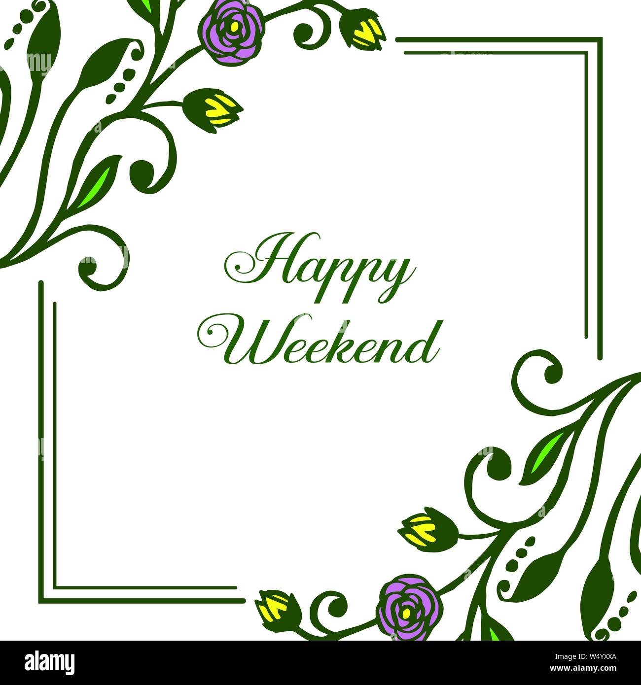 Pattern green leaves and colorful flower frame for decorative of happy ...