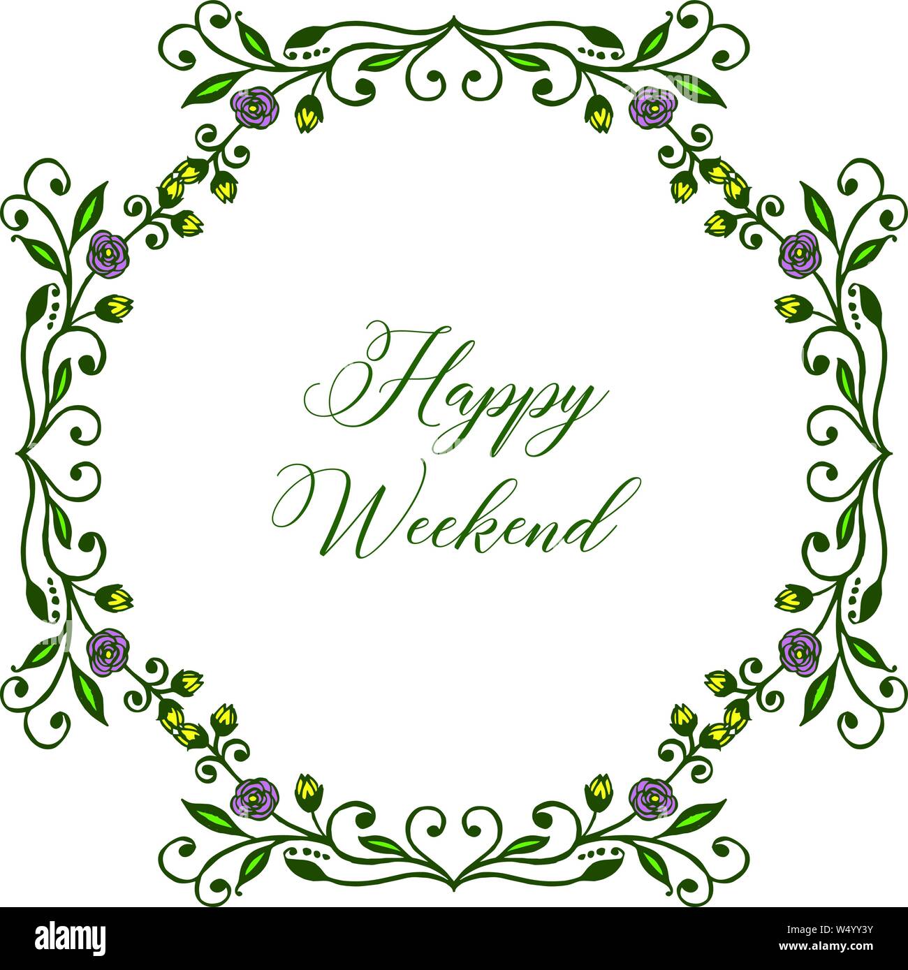 Poster happy weekend, various pattern art colorful wreath frame. Vector ...