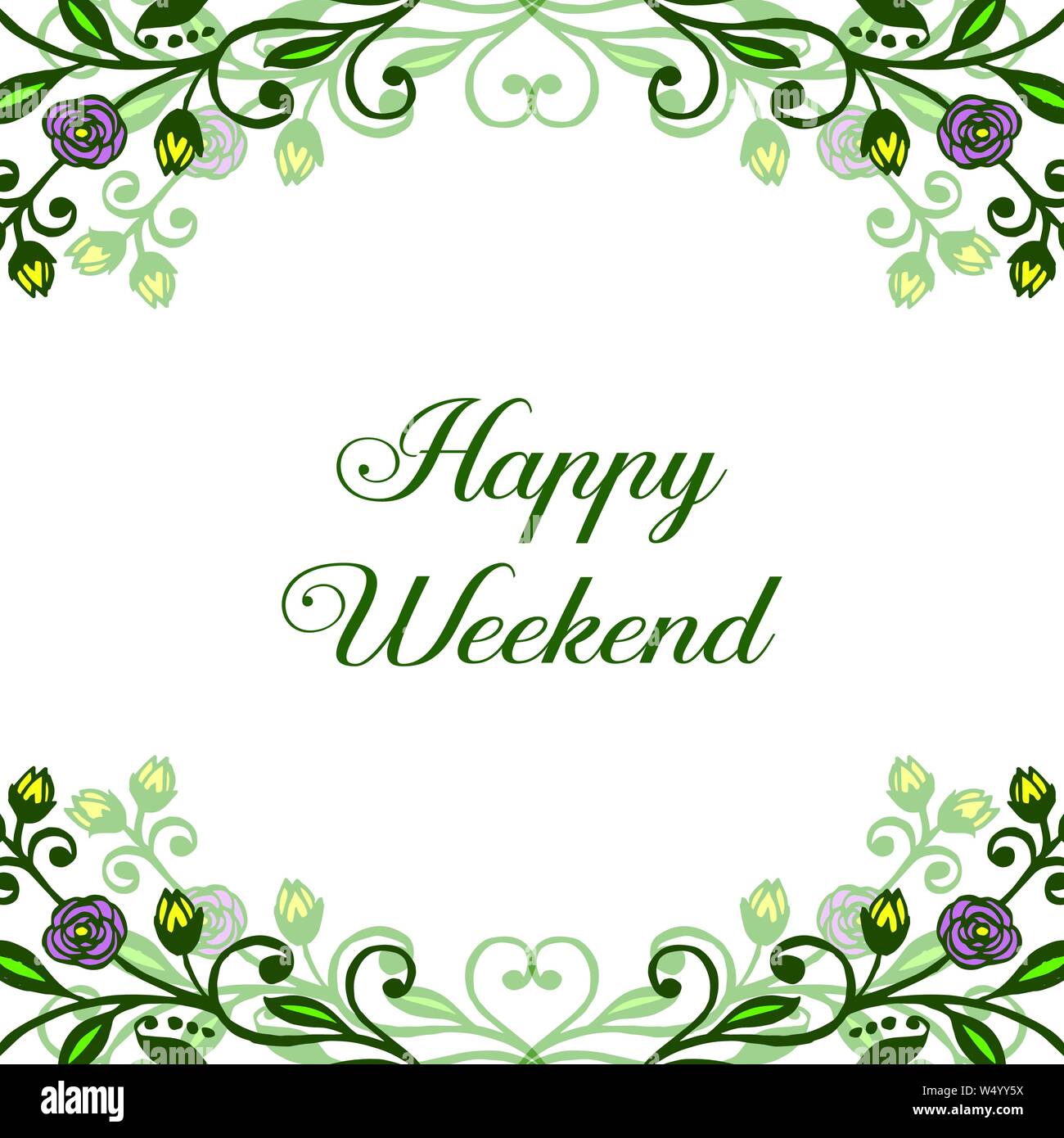 Poster happy weekend, various pattern art colorful wreath frame. Vector ...